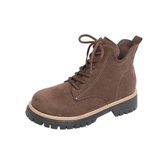 Generic Bottines d&eacute;contract&eacute;es et confortables pour femme - Bout rond - Talon &eacute;pais - Classique - Antid&eacute;rapantes - &Agrave; lacets - Automne et hiver, marron, 37.5 E