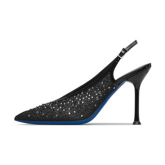 Loriblu Femme, Chaussures, Noir, Taille: 37 EU Escarpins Slingbacks Tricot et Vernis Orn&eacute;s de Bijoux