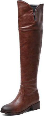 Generic MiaZane Bottes en Cuir Femme Au Dessus du Genou Style Vintage Fermeture &Eacute;clair Lat&eacute;rale Talon Bloc Bottes Premium Style Cavalier pour Hiver Mode Usage