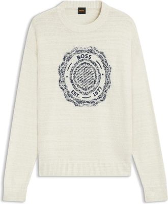 HUGO BOSS Crest-Logo Pullover - - Knitwear - Herren - Beige - 2XL