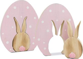 Riffelmacher & Weinberger Osterdeko Hase in Osterei 18 cm | Osterhase als Holzdeko | Rosa Deko für Ostern
