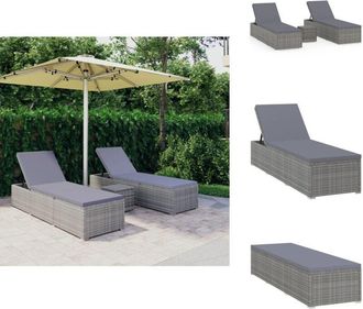 vidaXL 3-tlg. Garten-Sonnenliegen mit Teetisch Poly Rattan Grau - Gartenmöbel - Sonnenliegen - Lounge Möbel - Outdoor Furniture - Rattan Möbel