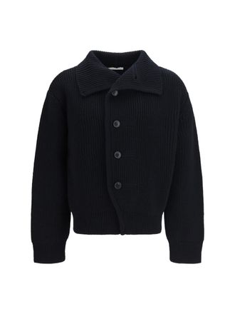 Dries Van Noten Mens Cardigan High-Neck Merino Wool Black Sweater