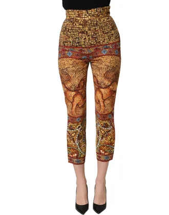 Dolce & Gabbana Womens Mosaic Print Crepe Trousers Multicolor Viscose