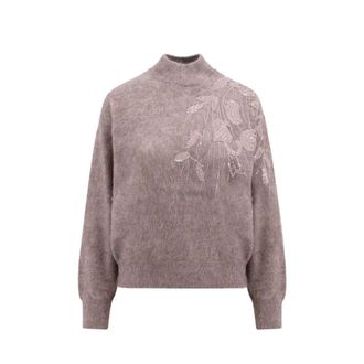 Brunello Cucinelli Embroidered Cashmere Blend Sweater - Beige