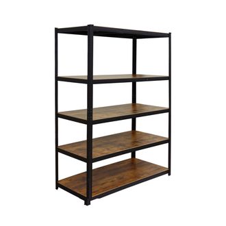 Relaxdays Schwerlastregal, 500 kg, HBT: 200 x 120 x 60 cm, 5 Ebenen, Holzoptik, Lagerregal, Stahl & MDF, schwarz/braun