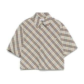 Burberry Femme, Blouses et Chemises, Gris, Taille: 34 FR Chemise &agrave; Manches Courtes &agrave; Motif &agrave; Carreaux