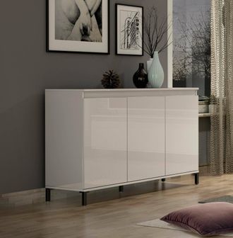Dmora Kommode Nyandeni, Wohnzimmerbuffet, Wohnzimmer-Sideboard, Moderne K&uuml;chen-Speisekammer, Made in Italy, 138x40h90 cm, Gl&auml;nzendes Wei&szlig; und Anthrazit