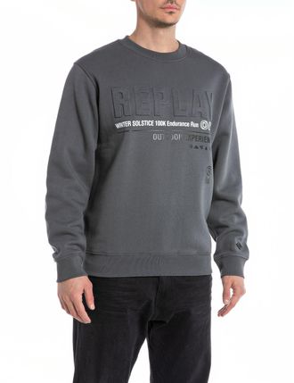 Replay Herren Sweatshirt mit Logo ohne Kapuze, Titanium 291 (Grau), M