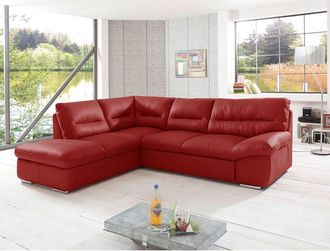 Cotta home24 Ecksofa mit Ottomane Rot Echtleder Ramsa 268 x 90 x 216cm Ottomane davorstehend links mit Schlaffunktion Modern