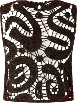 Pinko Pinko, Femme, Tops, Brun, Taille: 38 FR Geometric Crocheted Sleeveless Top