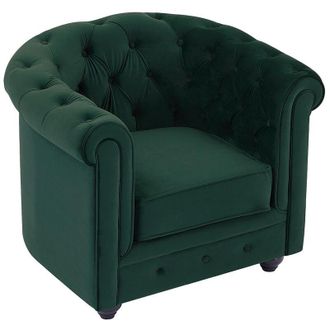 Vente-Unique Vente-unique - Fauteuil en velours vert chesterfield