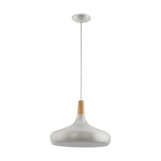 Eglo Suspension Sabinar, lampe suspendue 1 flamme, suspension en acier et bois, couleur : argent bross&eacute;, marron, douille : E27, &Oslash; : 40 cm