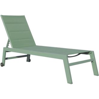 Happy Garden Happy Garden - Transat bain de soleil en textil&egrave;ne vert sauge - Structure aluminium - Dossier r&eacute;glable 5 niveaux - Dimensions L 164 &agrave; 198 &times; l 61 &times; H