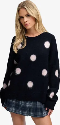 Superdry angerauter gepunkteter Pullover in Marineblau/Hellrosa