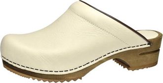 Sanita Chrissy | Sabots Ouverts | Produit Original Fabriqué à la Main pour Femme | Sabots en Cuir avec Semelle en Bois | Semelle Durable | Blanc | 41 EU