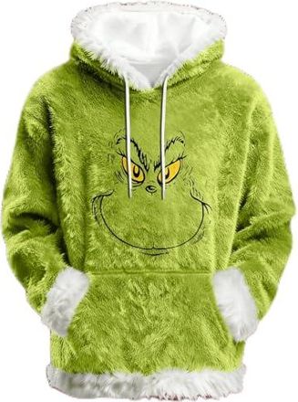 Generic Le Grinch Sweat A Capuche Femme Pulls Chaud Deguisement 2025 Moche No&euml;l Pilou Sweet Plaid Adulte Pyjama Vetement Costume Polaire V&ecirc;tements Hiver Noel 