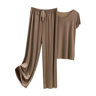 Generic Ensemble de pyjama d&eacute;t&eacute; en coton pour femme - Short doux et d&eacute;bardeur - Haut court pour femme - V&ecirc;tements de famille quotidiens - Haut &agrave; manches court