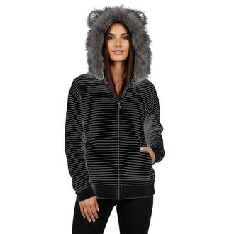 Generic Sweat &agrave; capuche avec oreilles - Fermeture &eacute;clair - Chat mignon - Confortable - Chaud - Ray&eacute; - Avec col amovible - Manteau de vacances, Noir, M
