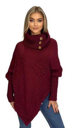 Mississhop Poncho Strick Sweatshirt Pullover Umhang &Uuml;berwurf 30-01 Bordo