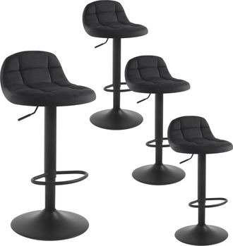 Woltu Barhocker 4er Set Barstuhl mit Rückenlehne Fußstütze höhenverstellbar (60-82cm) 360° Drehstuhl bis 150kg belastbar Samt Metall Schwarz BH317sz-4