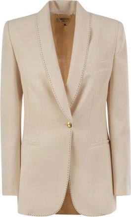 Elisabetta Franchi Femme, Vestes, Beige, Taille: 36 FR Veste Blazer L&eacute;g&egrave;re en Cr&ecirc;pe Crois&eacute;