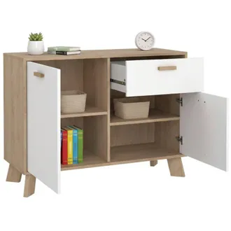 Dmora Kommode Tulo, Wohnzimmerbuffet, Wohnzimmer-Sideboard, Moderne K&uuml;chen-Speisekammer, 99x39 h73 cm, Eiche und Wei&szlig; - Dmora