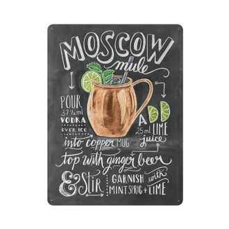 Hdadwy Metall-Blechschild Moscow Mule Cocktail Rezept Blechschild Metall Aluminium Schild Vintage Wanddekoration Retro Poster für Bars Restaurants Cafés Pubs