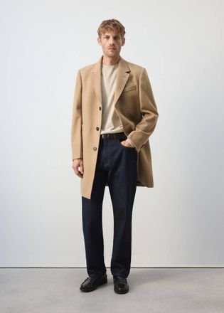 Mango Manteau long en laine marron moyen - Homme - XXL - MANGO MAN