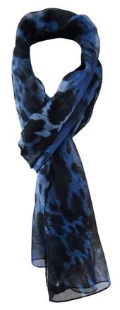 TigerTie Unisex Chiffon Schal in blau marine royal schwarz Leoparden Muster - Gr. 160 cm x 36 cm
