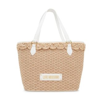 Moschino Logo Tag Rafia Tote Bag - - Bags - Damen - Beige - ONE SIZE