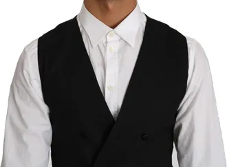 Dolce & Gabbana Mens Gray Wool Double Breasted Waistcoat Vest Virgin Clothing