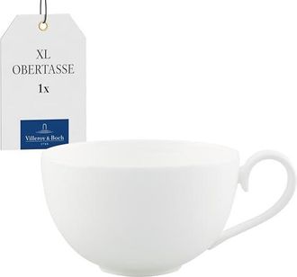 Villeroy & Boch Royal Milchkaffee-Tasse 370 ml Weiß, Spülmaschinenfest, Mikrowellensicher, Kaffeebecher, Große Tasse für Kaffee, Milchkaffee oder Cappuccino, Jumbotas