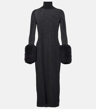 Alaia Alaïa Robe midi en laine vierge et shearling synthétique