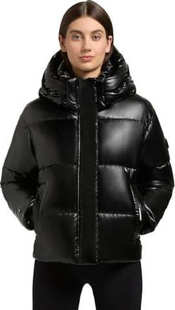 Khujo Veste dhiver chaude à capuche pour femme, courte, aspect brillant, avec capuche amovible Devina Shiny-YM XS-XXL, Noir, L