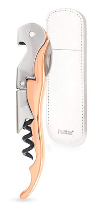 Pulltex Sommelier Messer PULLTAPS, 3-teilig (Mikrozahnklinge, Doppelhebel mit Flaschenöffner, schwarzer Docht), rosé gold