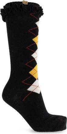 Ganni Femme, Sous-v&ecirc;tements, Noir, Taille: M/L Chaussettes &agrave; Volant