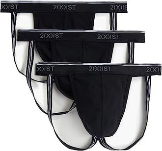 2(x)ist Lot de 3 Sangles Jock en Coton Extensible pour Homme, Noir/Noir/Noir, Medium