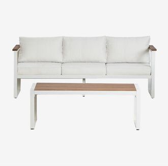 Sklum Sklum - Salon de jardin avec canap&eacute; 3 places et table basse en aluminium et bois dacacia 110x55cm Lipov Blanc Gardenia