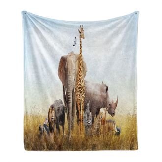 Abakuhaus Giraffe Weiche Kuscheldecke Sofadecke, Elefant L&ouml;we-Tiger Zebra, Gem&uuml;tlicher Pl&uuml;sch f&uuml;r den Innen- und Au&szlig;enbereich, 175 x 230 cm, Mehrfarbig