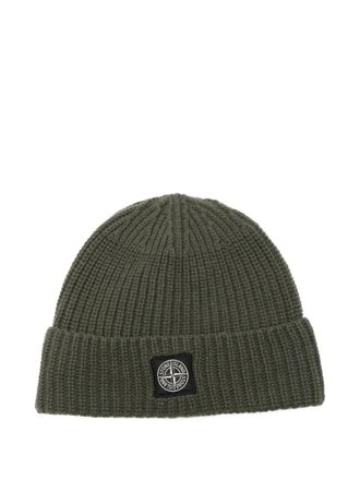 Stone Island bonnet côtelé à patch logo - Vert
