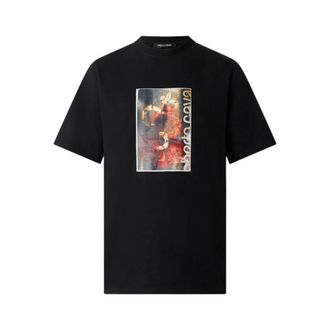 Roberto Cavalli Homme, Tops, Noir, Taille: S T-shirt imprim&eacute; serpent et rose effet vieilli
