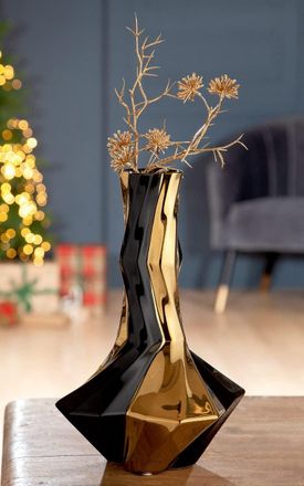 Gilde Vase Canto schwarz/goldfarben H: 25.50 cm B: 17 cm T: 17cm 47259