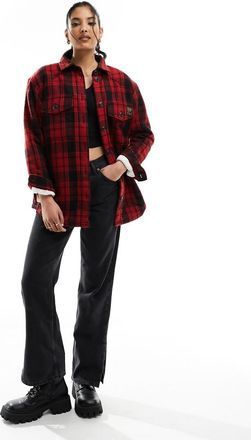 Superdry Vintage - Karierte Hemdjacke in Rot mit Teddyfutter