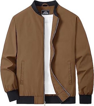 Magcomsen Blouson léger pour homme - Veste légère - Pour les loisirs et lautomne - Veste daviateur sportive - Avec poches multiples, marron, XXXL