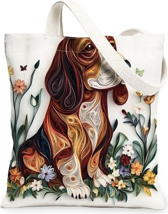 Generic Sac fourre-tout en toile r&eacute;utilisable pour le shopping, 33 x 38,1 cm, motif chien basset chien, sac d&eacute;picerie r&eacute;utilisable pour femme, animal de compa