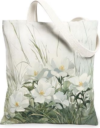 Generic Sac fourre-tout en toile Spring Gardenia pour le shopping, 33 x 38 cm, sac d&eacute;picerie r&eacute;utilisable pour femme, peinture de voyage florale, d&eacute;coration c