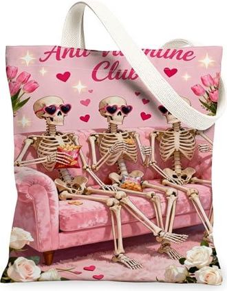 Generic Sacs fourre-tout en toile motif squelette amusants avec motif floral, r&eacute;utilisables, mignons et l&eacute;gers, p&ecirc;che, 13x15 Inch