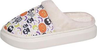 Generic Tongs 39 Coton pour la maison Imprimé à Thème Halloween Mode Hiver Femmes Chaussons pour Sexy, Blanc, 37 EU