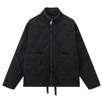 Generic Veste matelass&eacute;e surdimensionn&eacute;e pour femme avec fermeture &eacute;clair et col montant - Manteau dhiver l&eacute;ger et d&eacute;contract&eacute; - Rembourr&eacute; - Chaud, Noir, XS